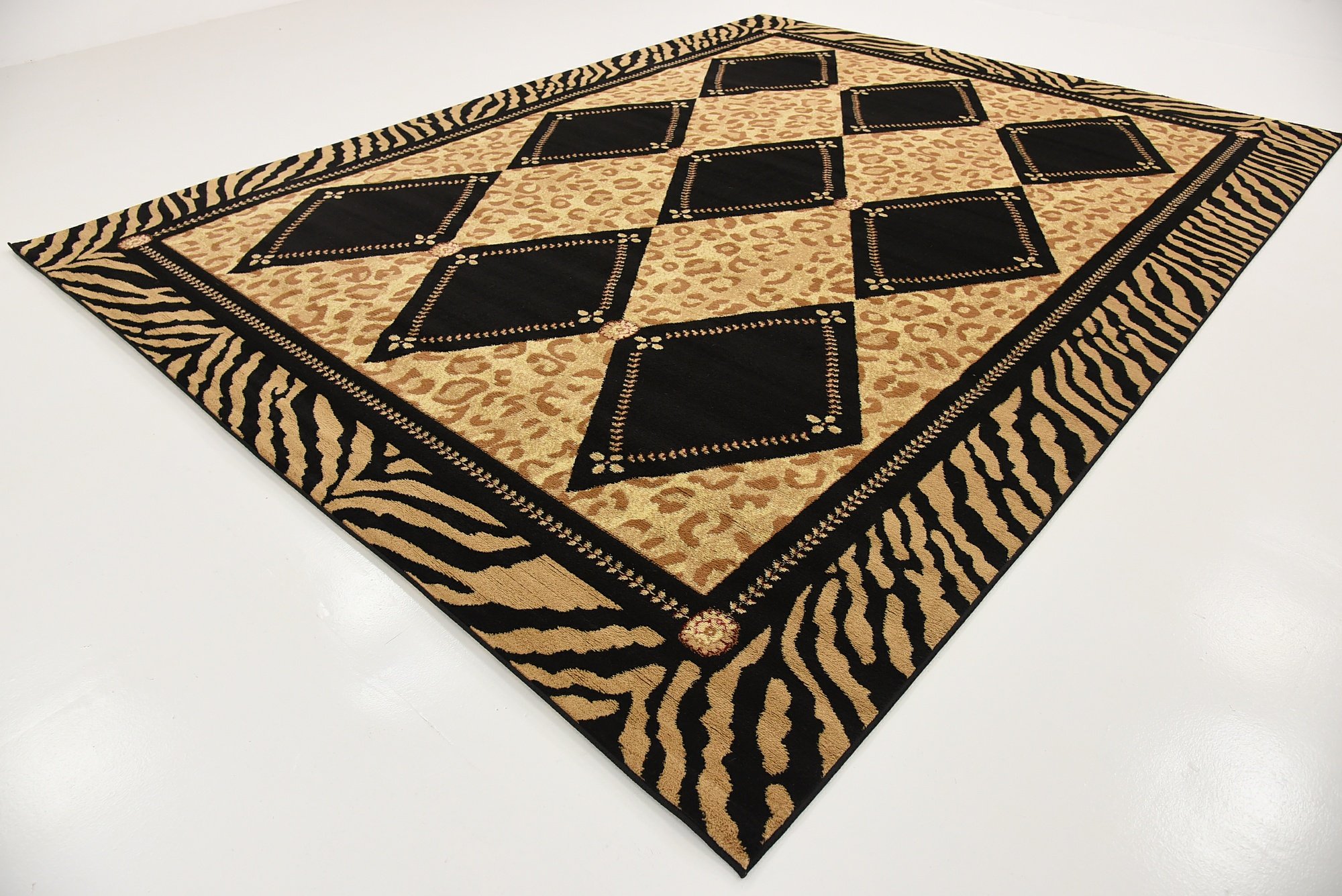 Unique Loom Wildlife Collection Animal Inspired with Tiger Bordered Design Area Rug, 9 ft x 12 ft, Light Brown/Black