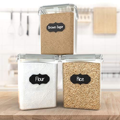 Simply Gourmet Airtight Food Storage Containers - Set of 3 Flour and Sugar Canisters for Pantry Storage and Organization - Marker & Labels Included