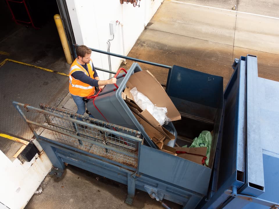 Rubbermaid Brute Tilt Dump Truck/Trash Cart/Garbage Collection/Recycling, 1 Cubic Yard, Standard Duty, 1,250 lbs., Gray, Distribution Centers/Warehouse/Manufacturing/Stadiums
