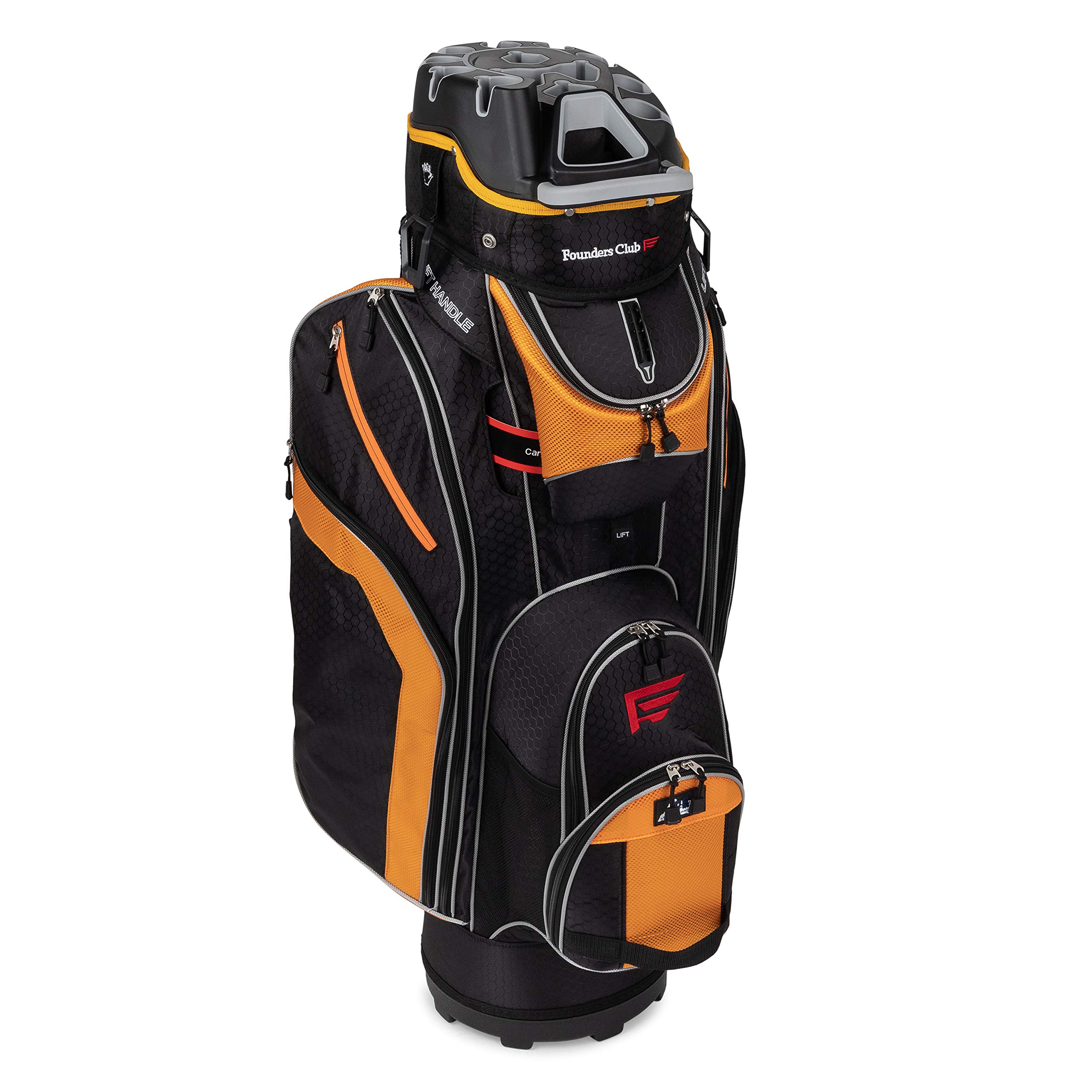 Founders Club Premium Cart Bag with 14 Way Organizer Divider Top (Orange and Black)