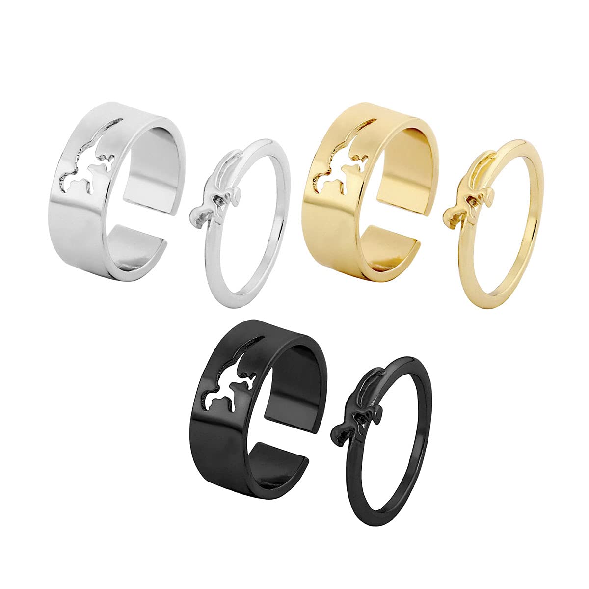 ERLOSYA 6 Pieces Matching Dinosaur Knuckle Rings Set for Couples Women, Adjustable Hollow Open Stackable Finger Band Promise Ring, for Party Daily Jewelry (6 Pcs)