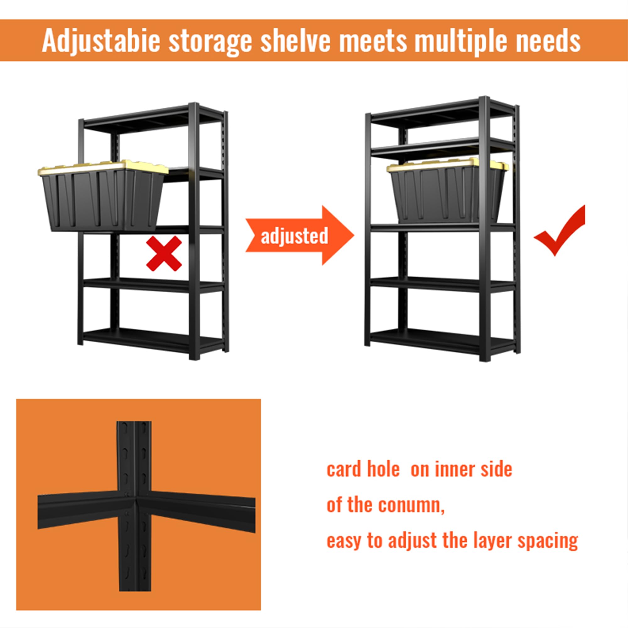 OLLRRACT 5 Tier Garage Shelving 2200LBS Heavy Duty Garage Storage Shelves Adjustable Metal Shelving Unit for Garage Storage Rack Industrial Utility Shelf 24" D X 48" W X 72" H