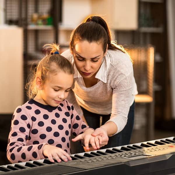 Fujampe 61Key Keyboard Piano W/Lighted Keys, LCD Display, Piano Bench, Microphone, Headphones, Note Stickers, Keyboard Stand, Music Stand, Electric Portable Piano Keyboard for Beginners