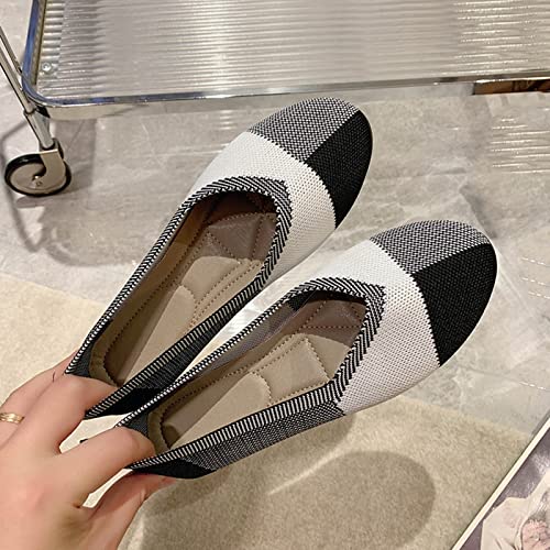 Fashion Autumn Women Casual Shoes Flat Bottom Round Toe Mesh Lightweight Simple Comfortable Colorblock Memory Foam Black