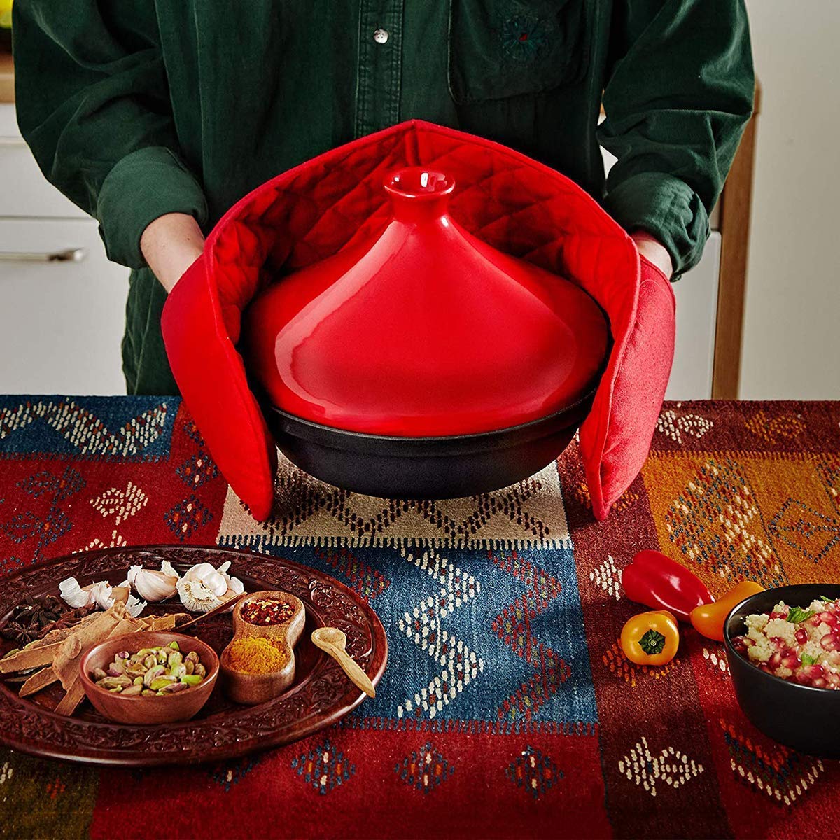 Generic Moroccan tagine Pot Small tagine Bowl Round Ceramic Casserole Clay Pot with lid Heat-Resistant hot Pot earthen Pot Multifunctional cookware for stew Soup A 16 23 cm