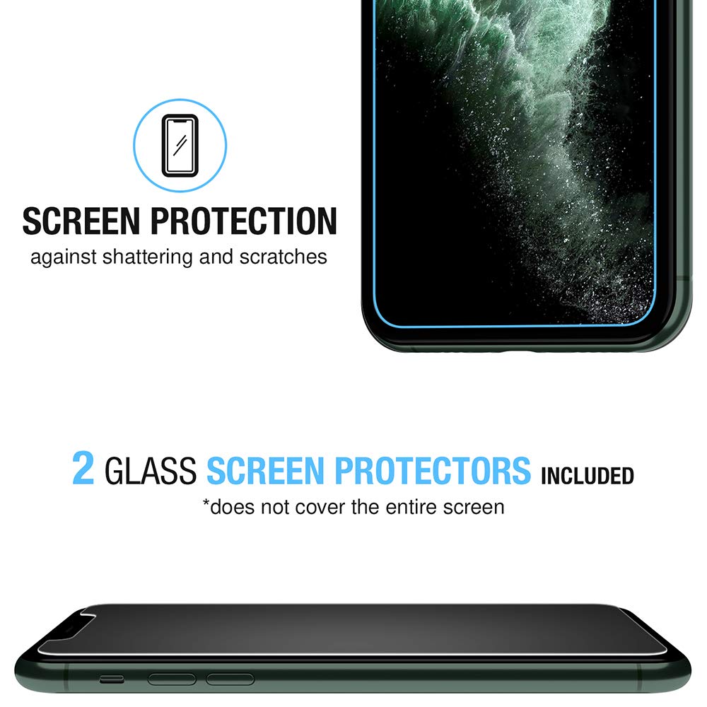 FlexGear Case for iPhone 11 Pro with 2X Tempered Glass Screen Protectors [Full Protection] - Crystal Clear