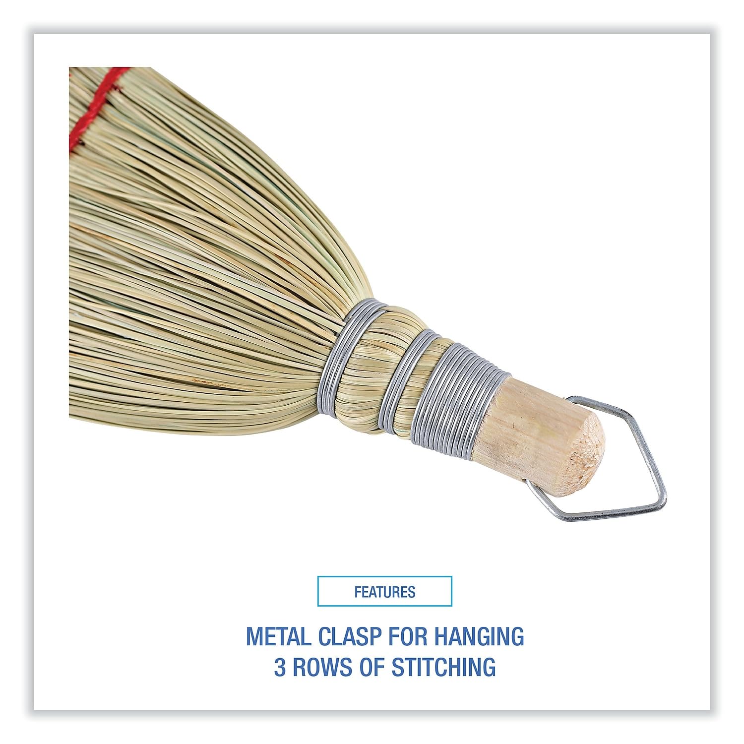 Unisan 951WC Corn Fiber Metal Cap Whisk Broom with Ring and Wood Handle, 6" Head Width, 10" Overall Length, Natural (Case of 12)