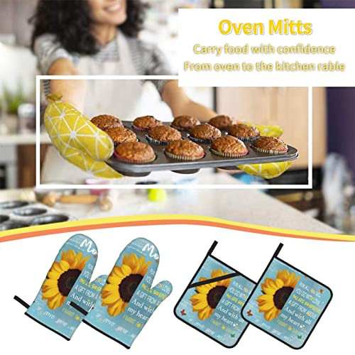 Firiseroh Oven Mitts and Pot Holders 4pcs - Sunflower High Heat Resistant Oven Gloves Potholders Set - Non-Slip Hot Pads for Baking, Cooking, BBQ Grilling