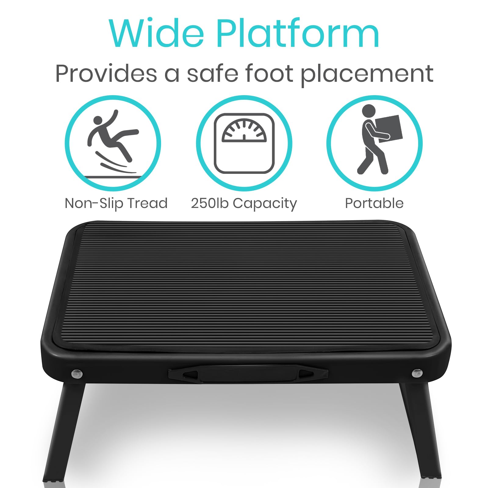 Vive Small Foot Step Stool for Adults (250LBS) - Portable, Foldable Platform - Reinforced Steel Design & Non-Slip Anti Skid Traction - Lightweight & Sturdy - Kitchen, Bedroom, Bathroom, Kids