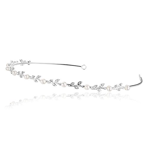 Flexible Elegant Vine Design Headband Tiara - Saphire Blue Silver Plated T108