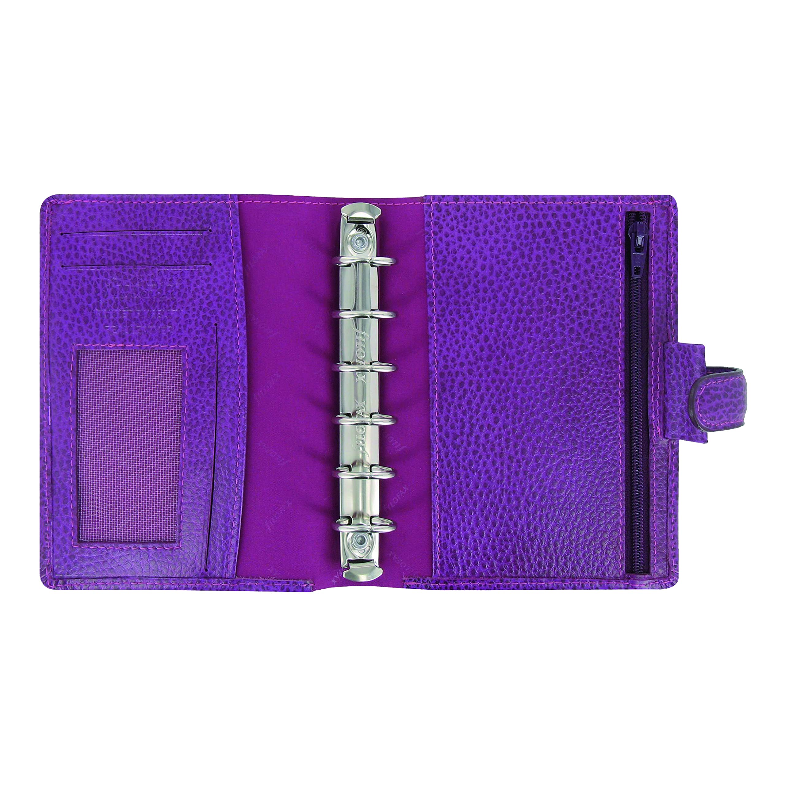 Filofax Finsbury Organizer, Pocket Size, Raspberry - Traditional Grained Leather, Six Rings, Week-to-View Calendar Diary, Multilingual, 2022 (C025342-22)