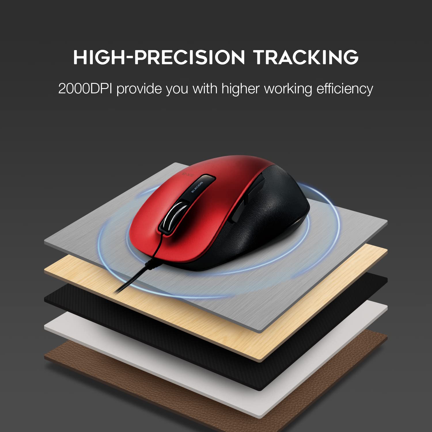 ELECOM USB Wired Mouse, Corded Mouse with Quiet, Silent Click, Ergonomic Design, 5 Button, for Windows and Mac, Large Size (M-XGL10UBSRD-US)