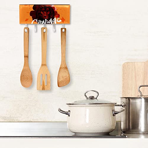 Lion Mail Holder Organizer and Key Hooks PU Front, Self Adhesive Key Rack with 5 Hooks Perfect for Entryway, Hallway,Bathroom ,Kitchen