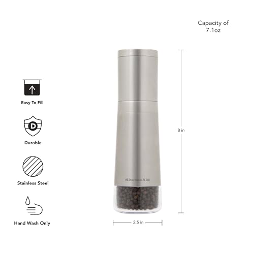 KitchenAid Stainless Steel Filled Pepper Grinder, 8 Inch