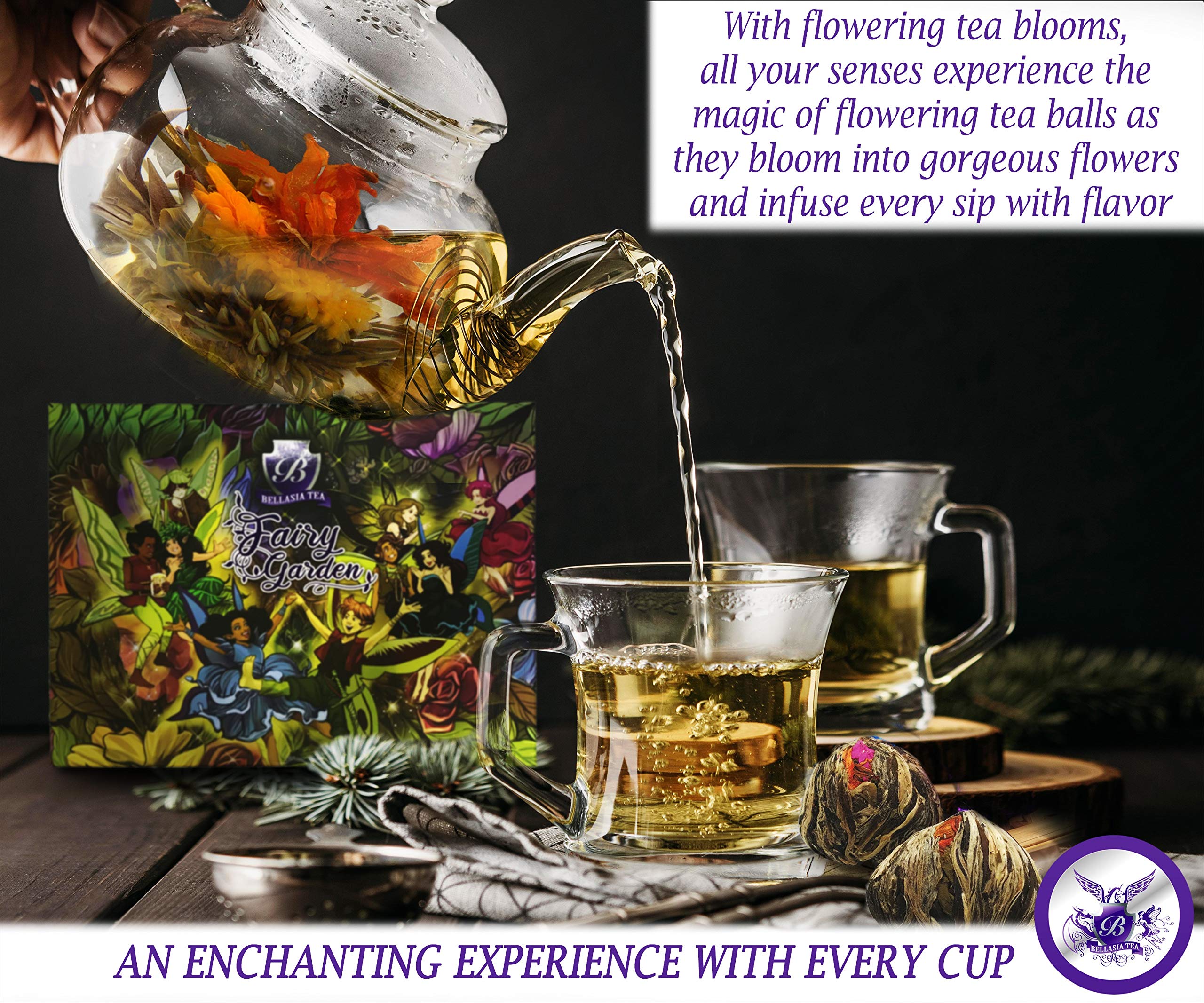 Fairy Garden Blooming Tea Flowers - Variety Pack Includes 4 Different Flavors - 12 Flowering Tea Balls In Total-Naturally Flavored Flowering Tea - Blooming Tea Fruit Wrapped to Preserve Freshness
