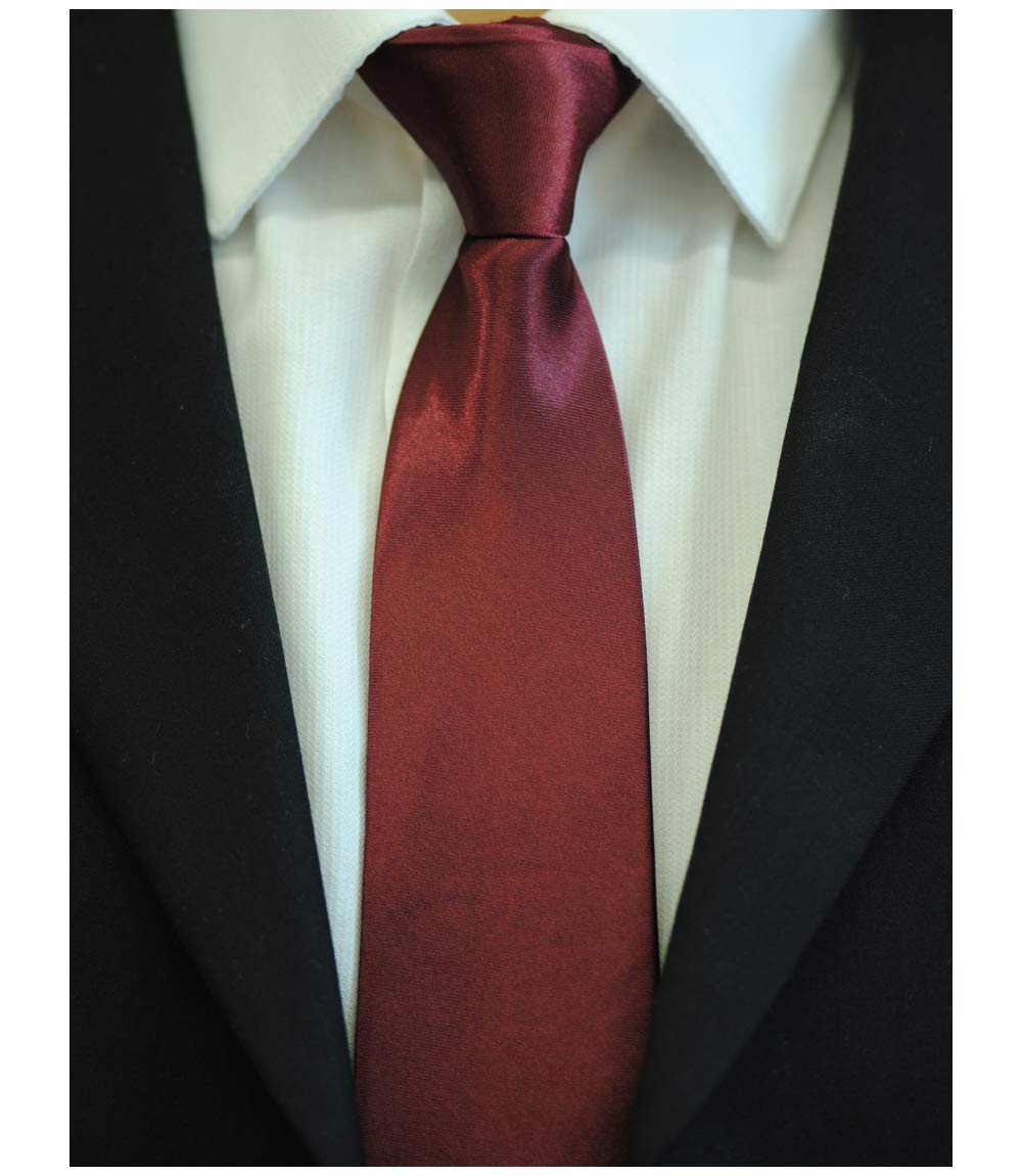 FOMANN Mens Clip on Ties Solid Uniform Clip-on Neck Ties for Police and Security Pullaway Clip Ties (Burgundy)