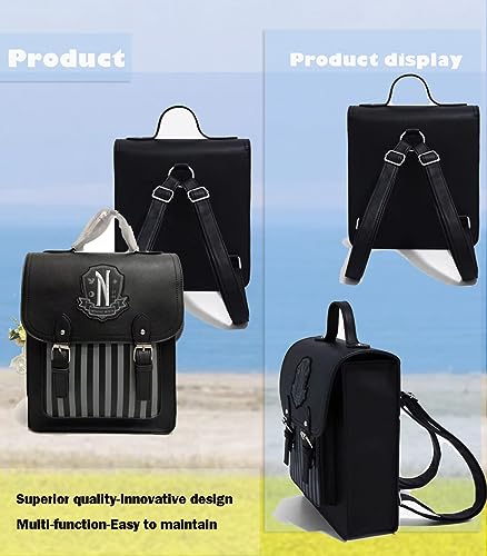 SOBOUR Wednesday Addams Backpack Vintage Leather Nevermore Academy Backpack PU Wednesday Nevermore Bag Y2K Travel Backpack
