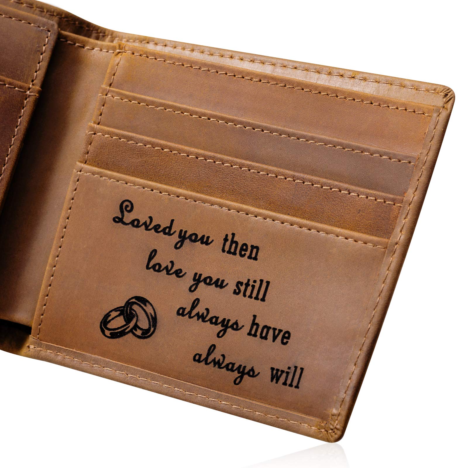 Fundykee Engraved Mens Wallet Personalized Leather Wallet for Men Husband Dad Son Boyfriend Love Custom Gifts (Tri-fold wallet to my love)