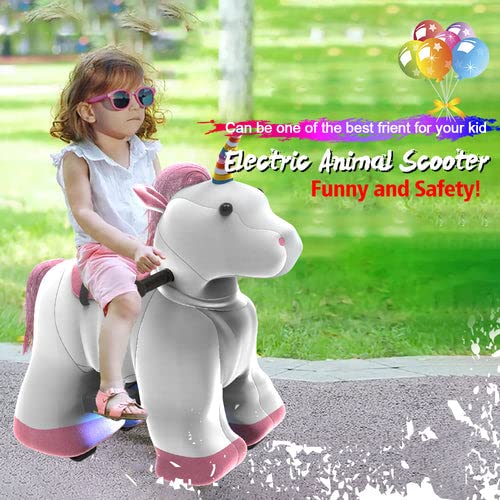 HOVER HEART Electric Animal Ride On Toy, 6V Powered Unicorn Ride-on with Wheels, Led Lights, Safety Belt, A Great Gift Choice for Kid