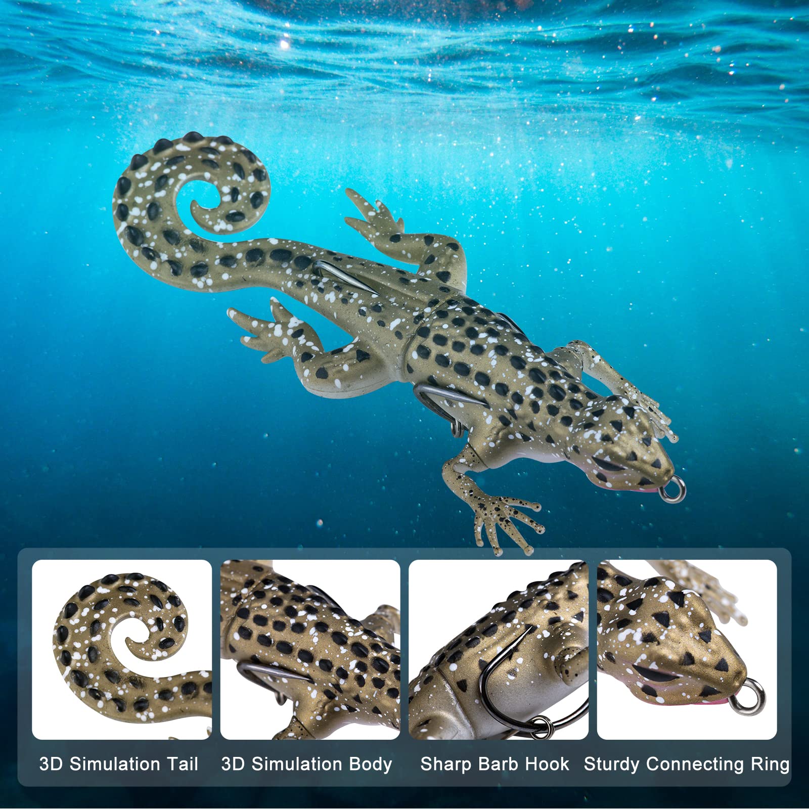 Goture 2Pcs Gecko Soft Fishing Lures Bait Artificial with Sharp Hooks 3D Simulation Saltwater Lure Fishing Tackle Accessory kit