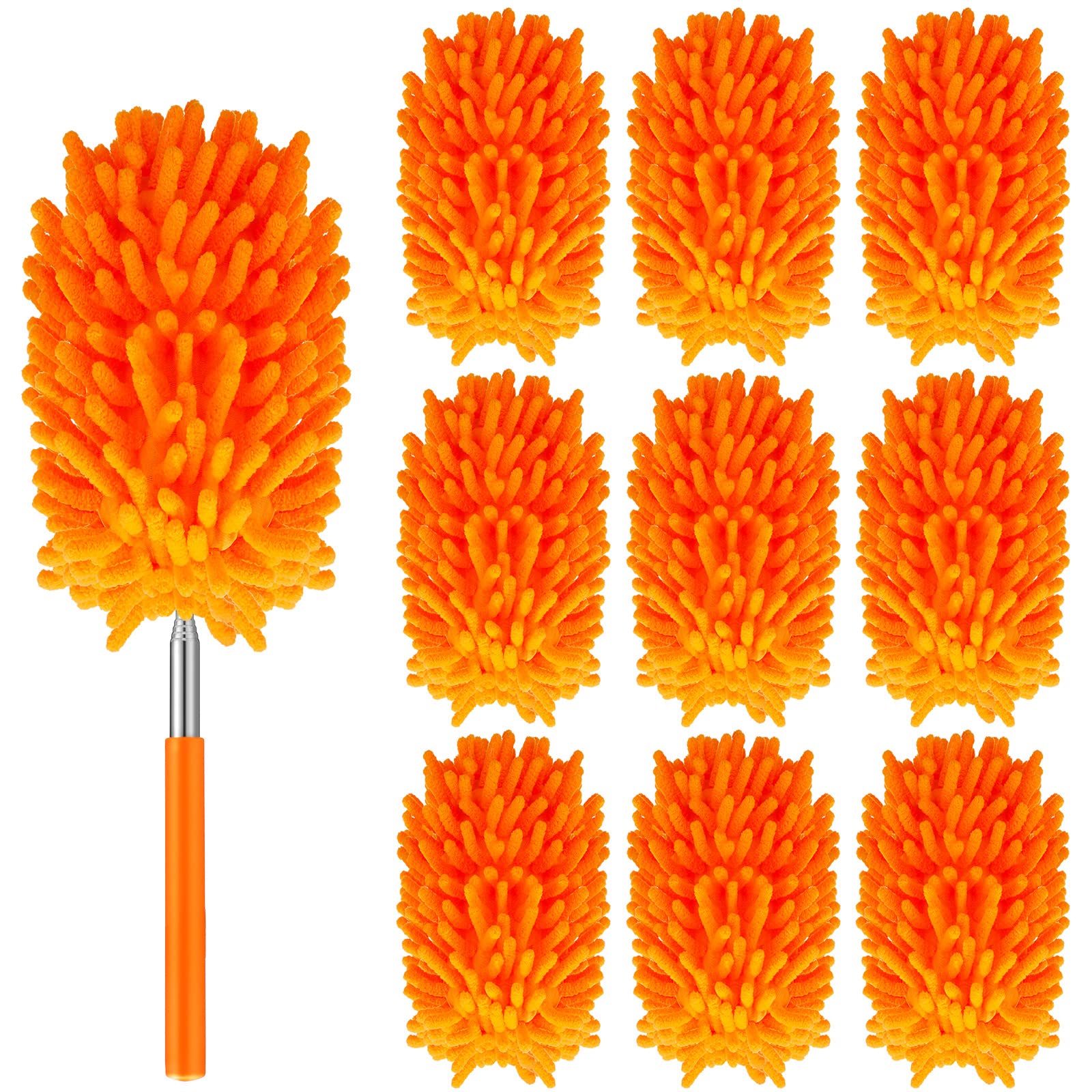 Microfiber Duster Refills Dusters Surface Refills Washable Duster Replacements Head for Sweeper Household Cleaning Dusting Furniture, 6 x 4 Inches (Handle is Not Included) (Orange, 10 Pcs)