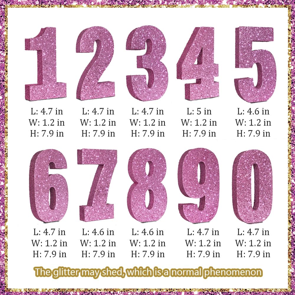 Eploger Pink Glitter Number Sign 6 Birthday Decorations,Birthday Anniversary Centerpieces for Table Decorations,Numbers for Table Toppers(7.8 Inch)