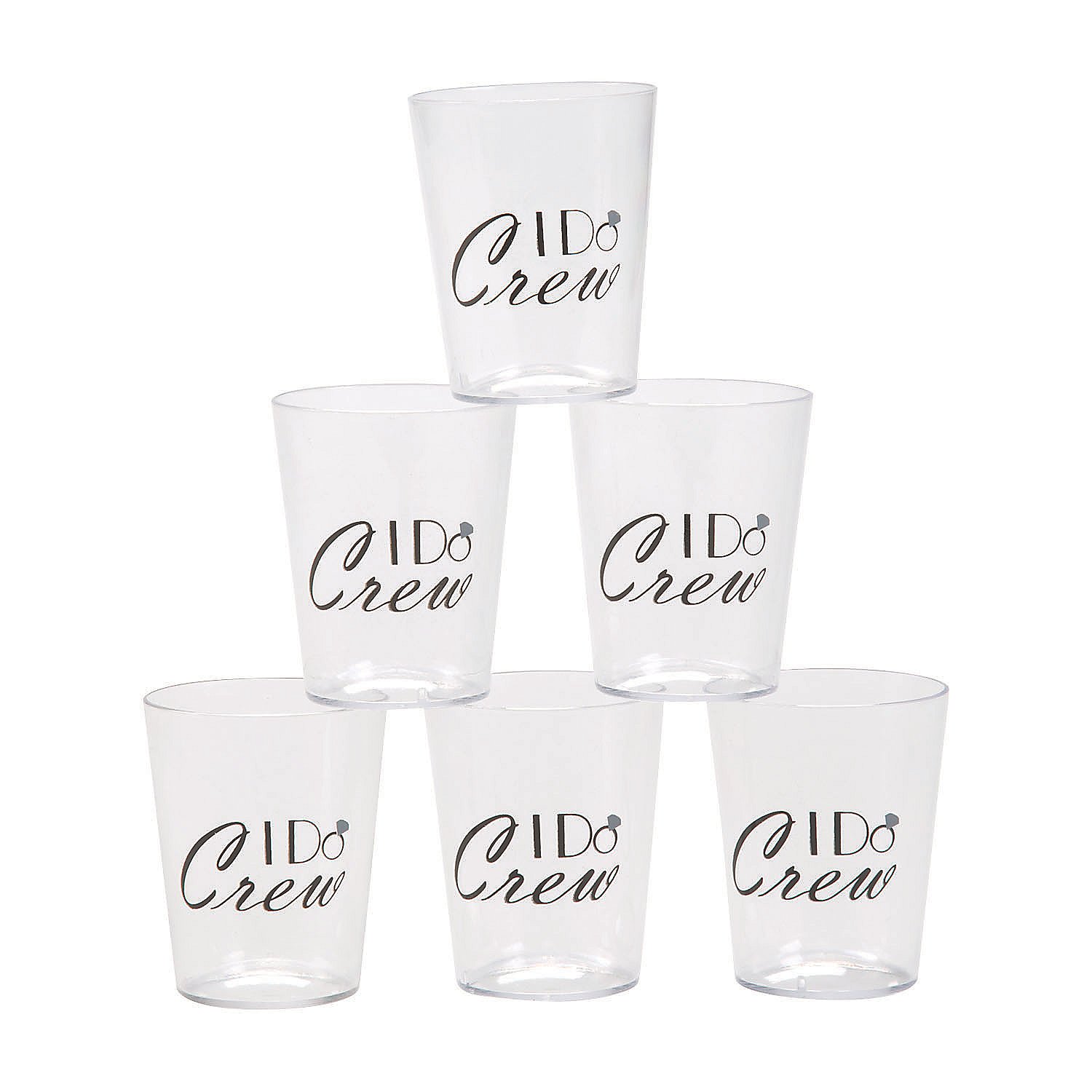Fun Express Set of 24 Pieces I Do Crew Wedding Party Shot Glasses, Holds 2 oz, BPA Free Plastic, Wedding Party Supplies, Clear