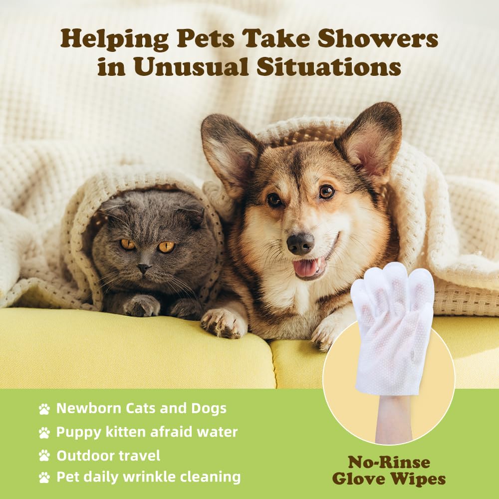 Generic Pet Bathing Wipes for Dogs & Cats - 6 Pcs Dog and & Cleaning Gloves Wipes,Gentle Cleaning for Paws, Ears, Fur, Eye and Butt, white