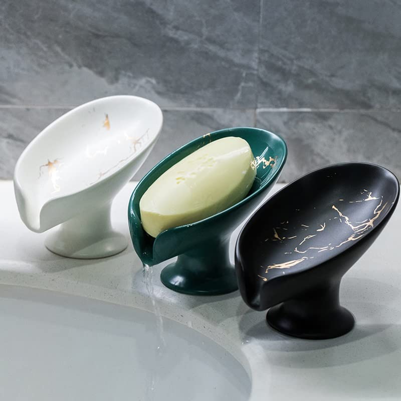 HALOU Leaf Shape Soap Dish, Storage Plate Tray Easy Cleaning Soap Holders Bathroom Supplies Shower Countertop Bathtubs (Color : Gray, Size : 9 * 13cm)