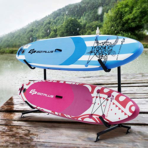 Goplus Kayak Storage Rack, Garage Kayak Hanger for 2 Kayaks, Canoe, SUP &Paddle Board, Heavy Duty Kayak Holder Strand with Height Adjustable Rack, 175 LBS MAX Load, Kayak Racks for Outdoor Storage