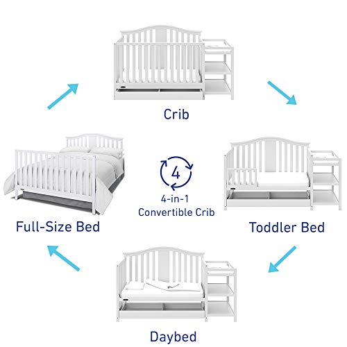 Graco Solano 4-in-1 Convertible Crib and Changer with Drawer (White) – Crib and Changing Table Combo with Drawer, Includes Changing Pad, Converts to Toddler Bed, Daybed and Full-Size Bed