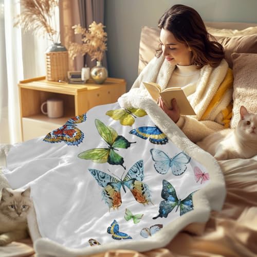 Sleepwish Butterfly Blanket Home Throw Blanket Sherpa Flannel Fleece Reversible Blankets Girls Hippie Blanket (60 x 80 Inch)