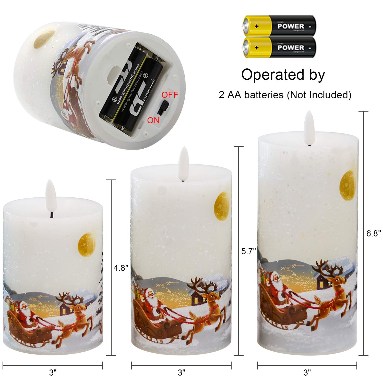 GenSwin Christmas Santa Clause Battery Operated Candles Flameless Flickering with Remote Timer, 3D Wick Real Wax Led Pillar Candles Warm Light, Christmas Snowman Santa Clause and Deer Gift(Pack of 3)