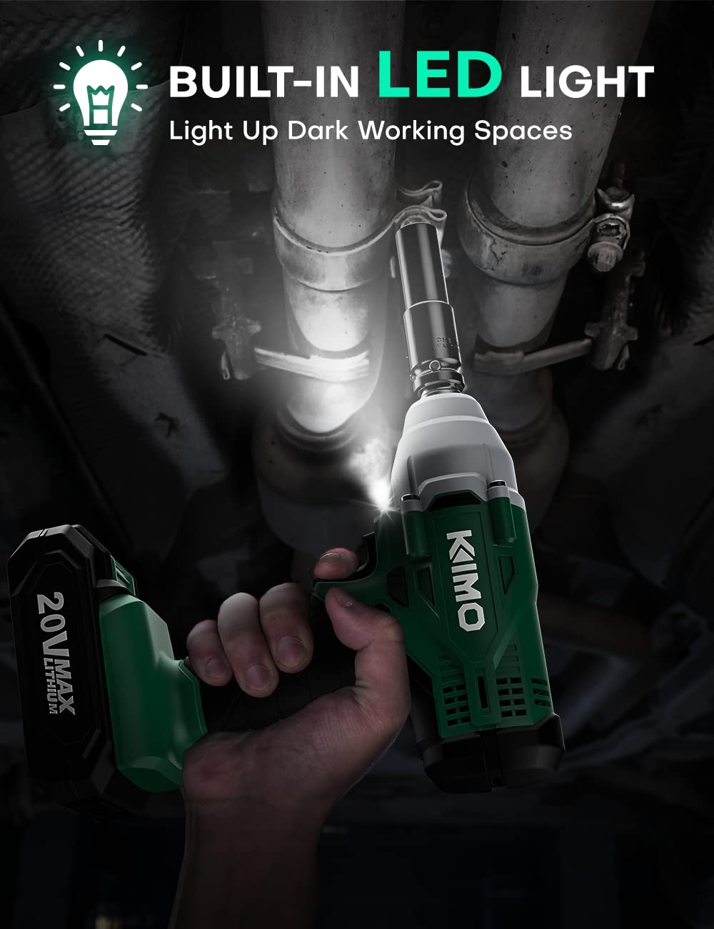 KIMO 20V Cordless Impact Wrench 1/2 inch, 2832In-Lbs & High Torque 3400 IPM, Impact Gun w/Battery & Charger, 7 Pcs Impact Driver Sockets, Electric Impact Drill Set w/Variable Speed for Car Tires