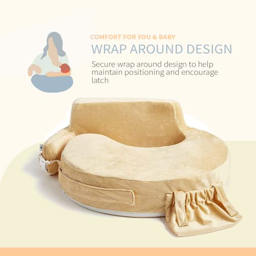 My Brest Friend Super Deluxe Nursing Pillow for Breastfeeding and Bottlefeeding with Lumbar Support, Convenient Pocket and Removable Slipcover, Gold