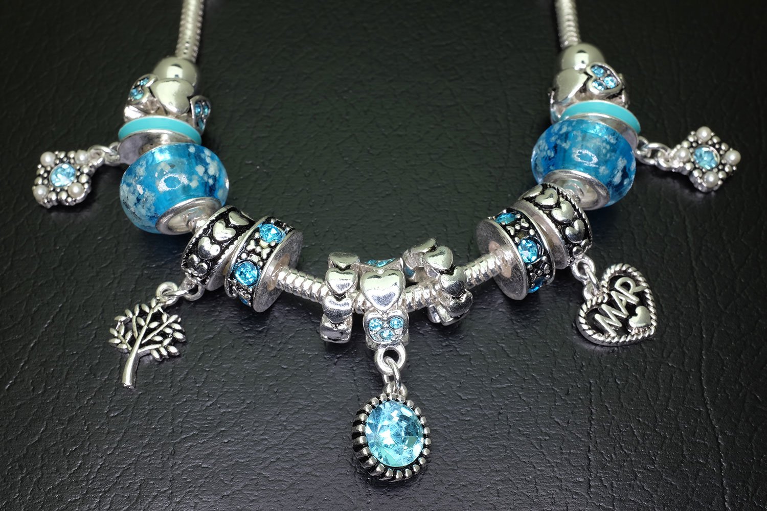Falari Birthstone Bracelet Multi-Color Charm Beads Silvertone March OB07234-MAR