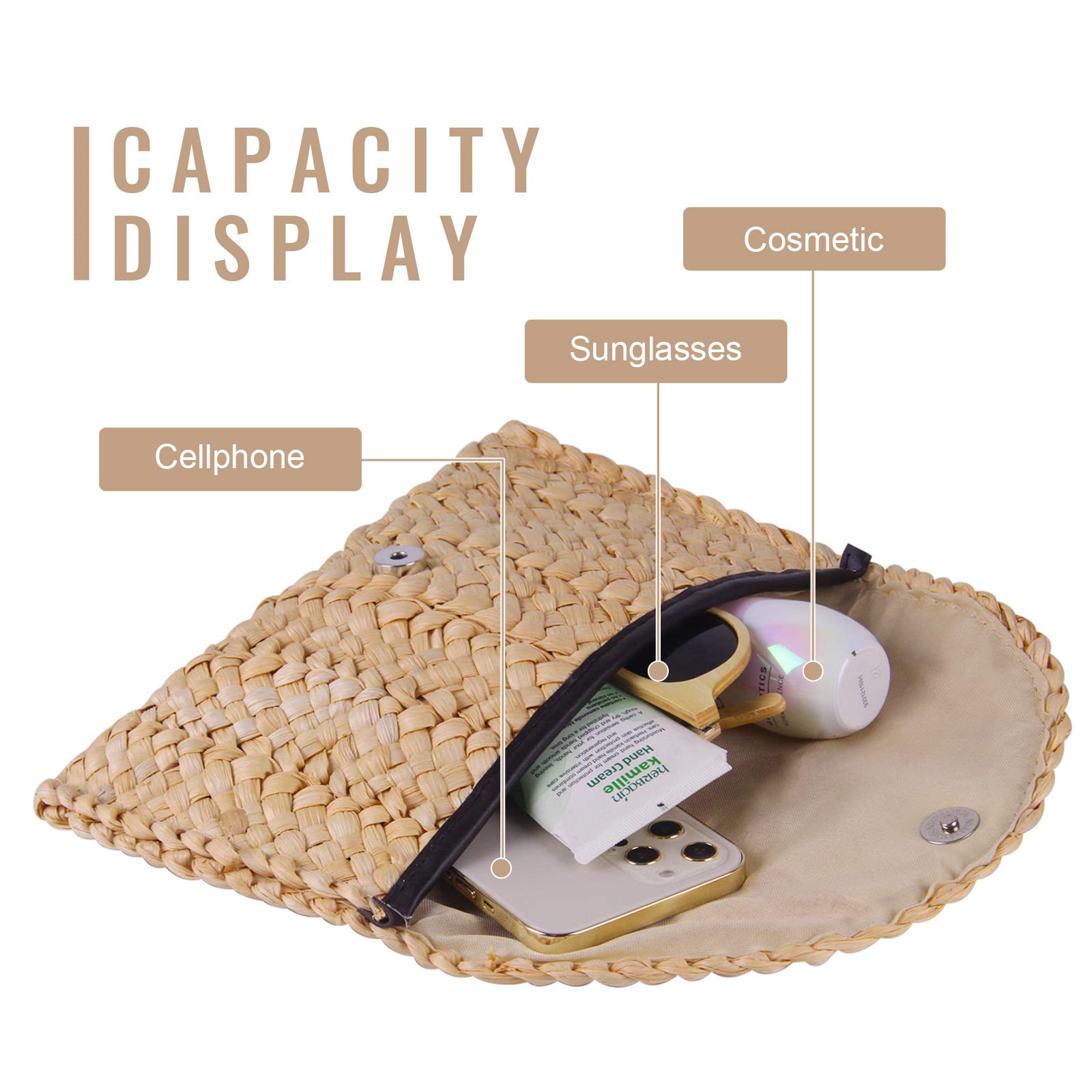 Freie Liebe Straw Clutch Bag for Women Summer Clutch Purses Beach Envelope Woven Handbags with 5PCS Earrings
