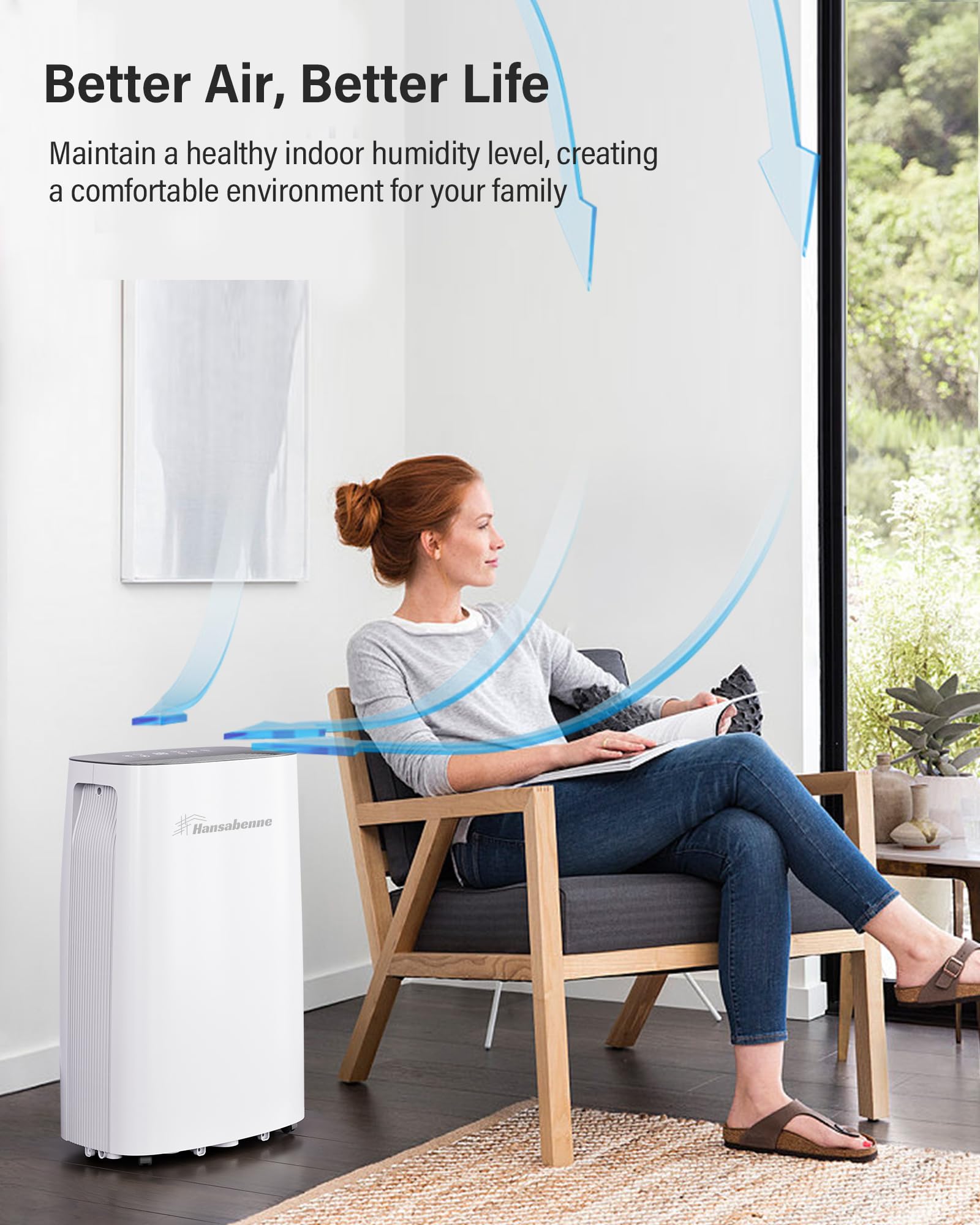 Hansabenne 70-Pints Dehumidifier for Basements - 4500 Sq. Ft. Dehumidifier with Auto or Manual Drainage - Compact Dehumidifier with Intelligent Humidity Control | Auto Defrost | Dry Clothes for Home