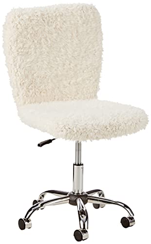 Urban Lifestyle Mongolian Faux Fur Task Chair, Adjustable, 28D x 19W x 34H in For Office, Ivory