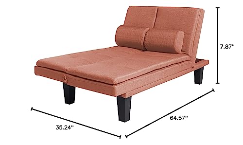 Morhome Futon Bed,63.4β Convertible Sleeper Tapered Wood Legs,Small Splitback Sofa for Living Room,Bedroom,Orange