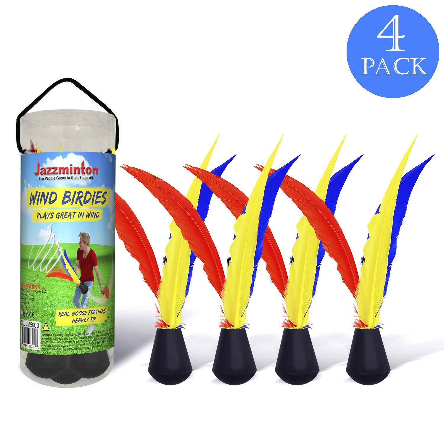 Funsparks Jazzminton Wind Birdies or Shuttlecocks - Played Outdoors at The Beach, Lawn or Tailgating for Windy Conditions or Advanced Players