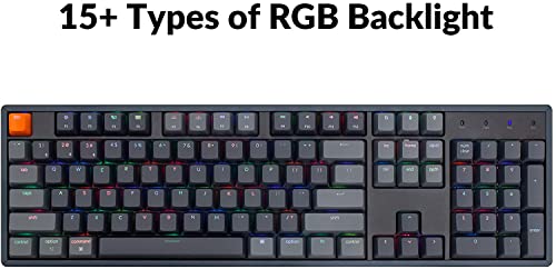 Keychron K10 RGB Full Size Layout Hot-Swappable Mechanical Keyboard for Mac Windows, Multitasking 104-Key Bluetooth Wireless/USB Wired Gaming Keyboard with Gateron G Pro Red Switch Aluminum Frame