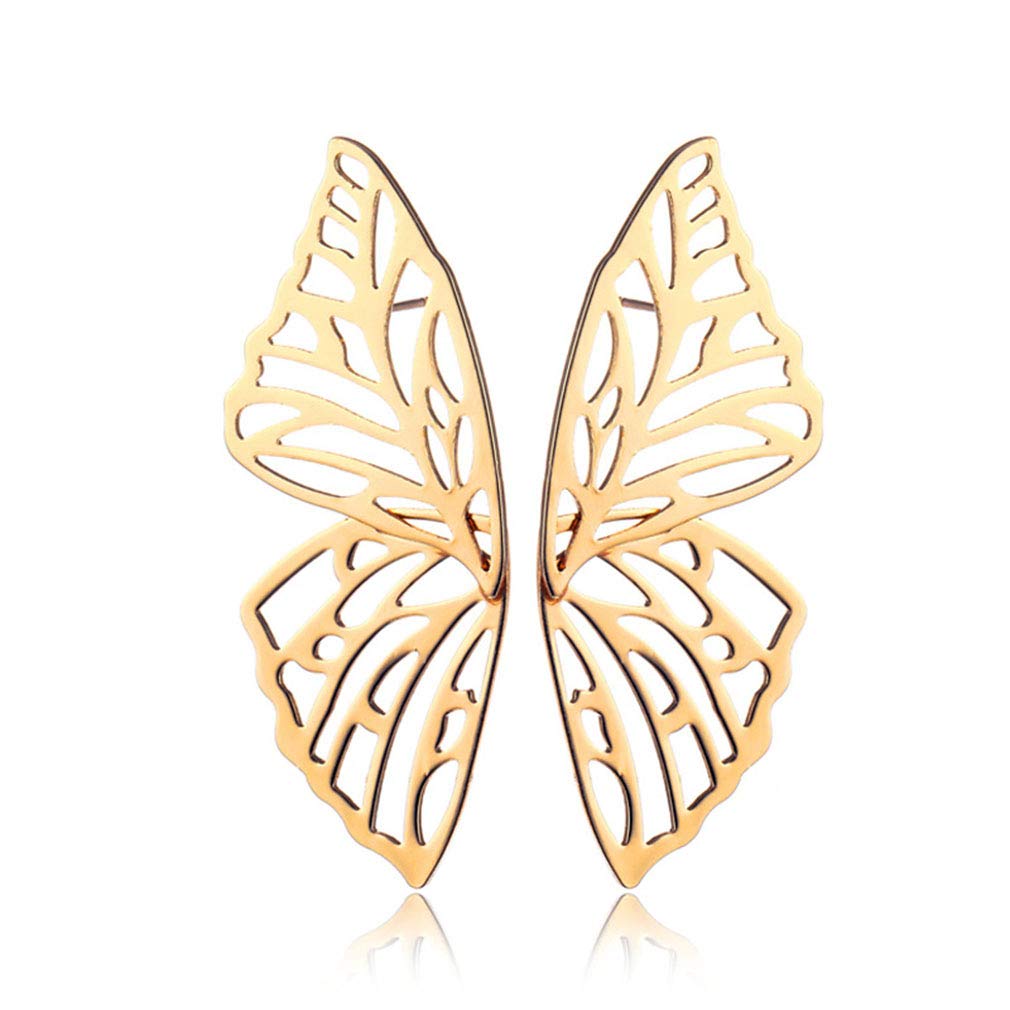 Fashion Hollow Big Butterfly Drop Dangle Earrings Gold Exaggerated Butterfly Wings Personality Stud Earrings for Women(Gold)