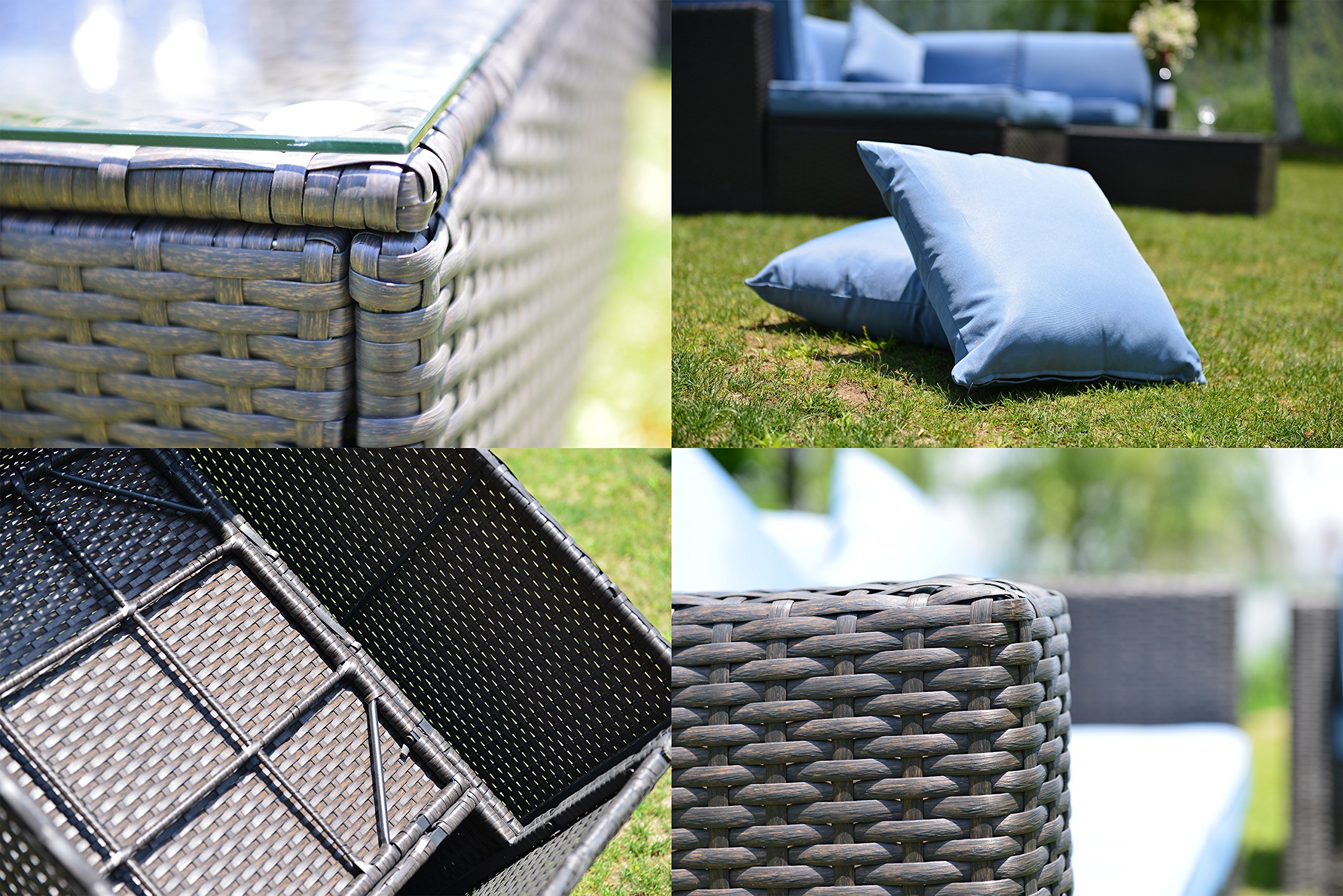 ECOLINEAR 5PCS Outdoor Patio Furniture Set Wicker Sectional Sofa w/Blue Seat & Back Cushions and Throw Pillows, Black Conversation Set