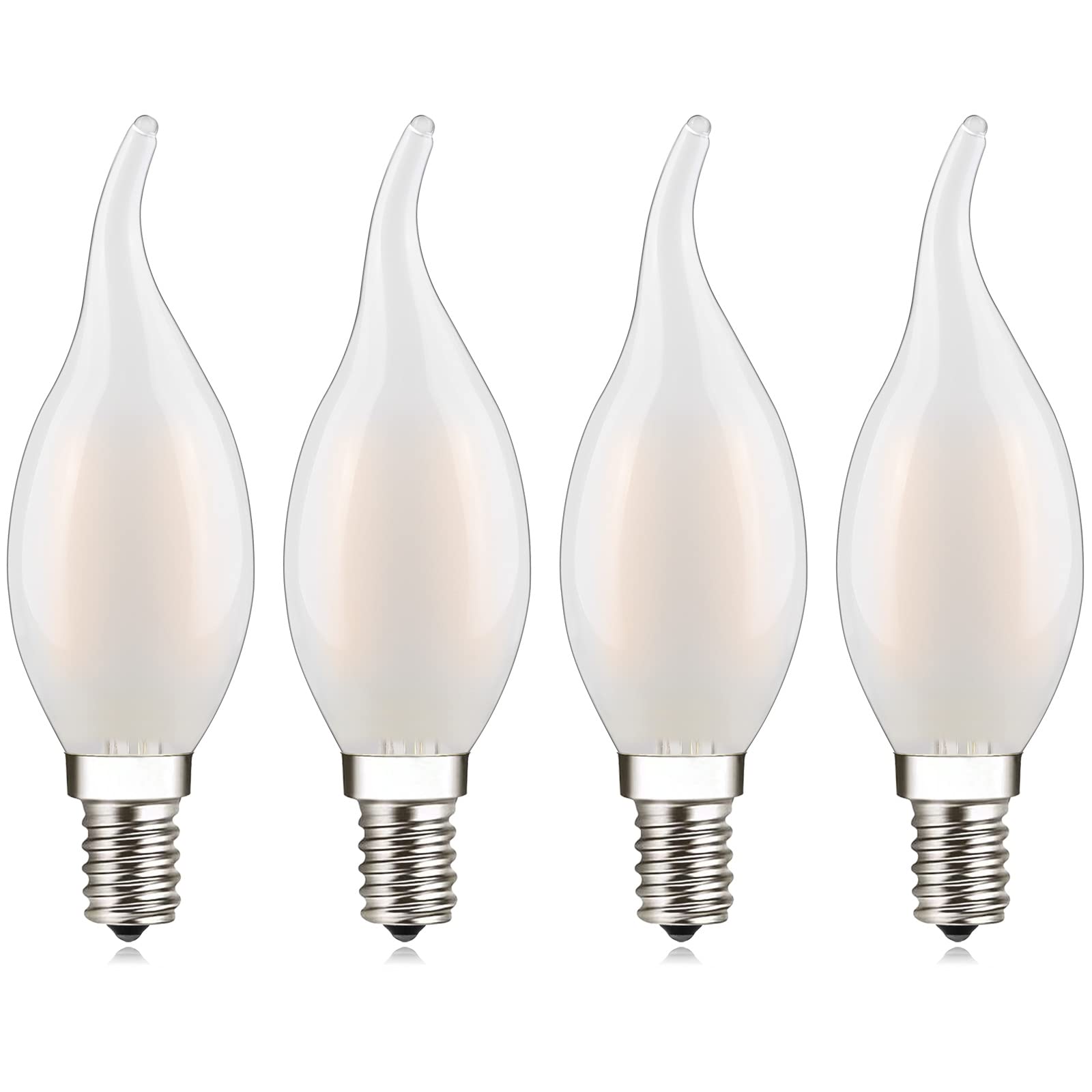 Frosted Candelabra E12 LED Bulb, 2W 2700K Soft Warm, Flame Tip Shape, Dimmable CA10 LED Filament Light Bulbs 25W Equivalent, 4 Pack