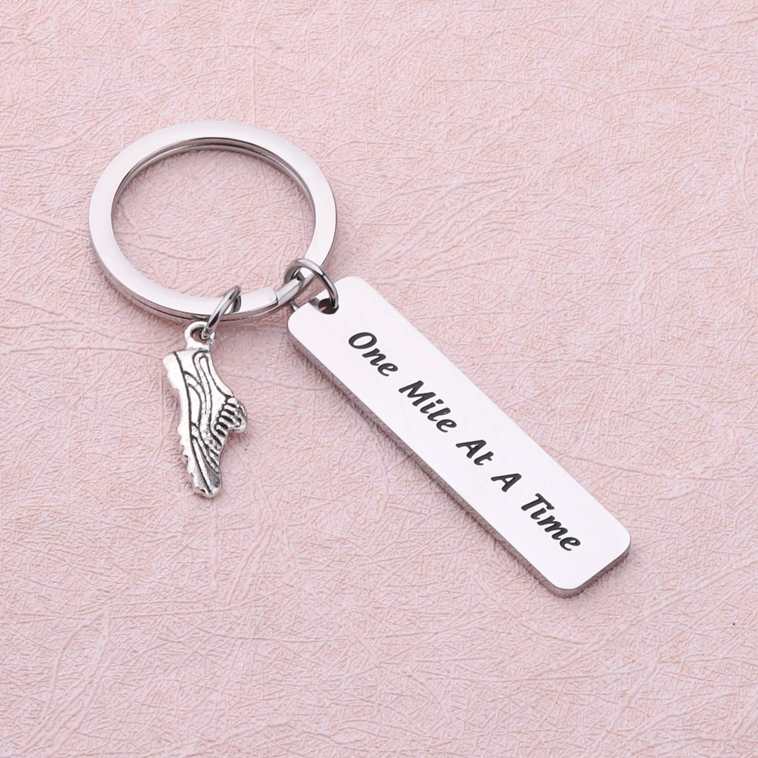 FOTAP Runner Gift One Mile At A Time keychain Runner jewelry Run Gift Marathon Jewelry Runner keychain Marathon gift(One Mile Key)