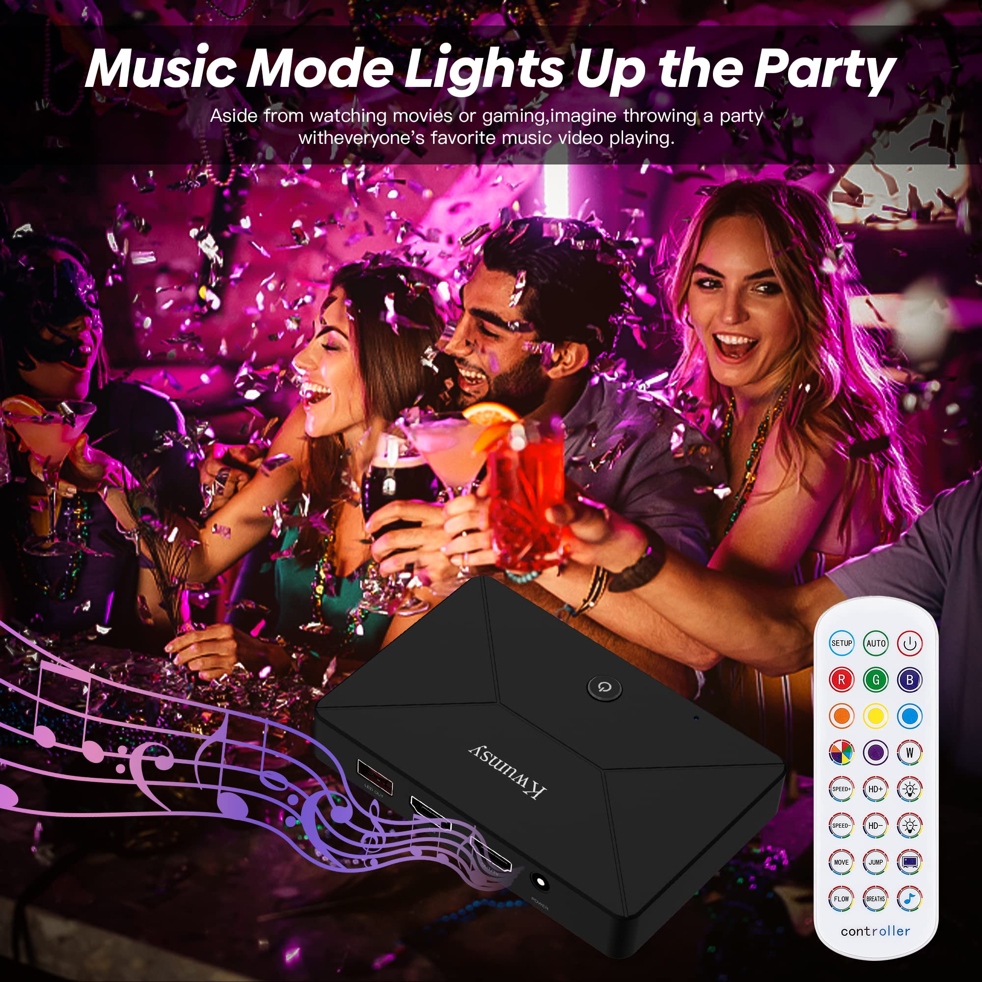 Immersion TV Backlight with HDMI 2.0 Sync Box, Kwumsy TV LED Lights That Sync with TV Real-time Ambient Lighting Strips for 55-70 Inch TV, 15 Lighting Modes/4 HDMI Inputs/Handy Remote Control
