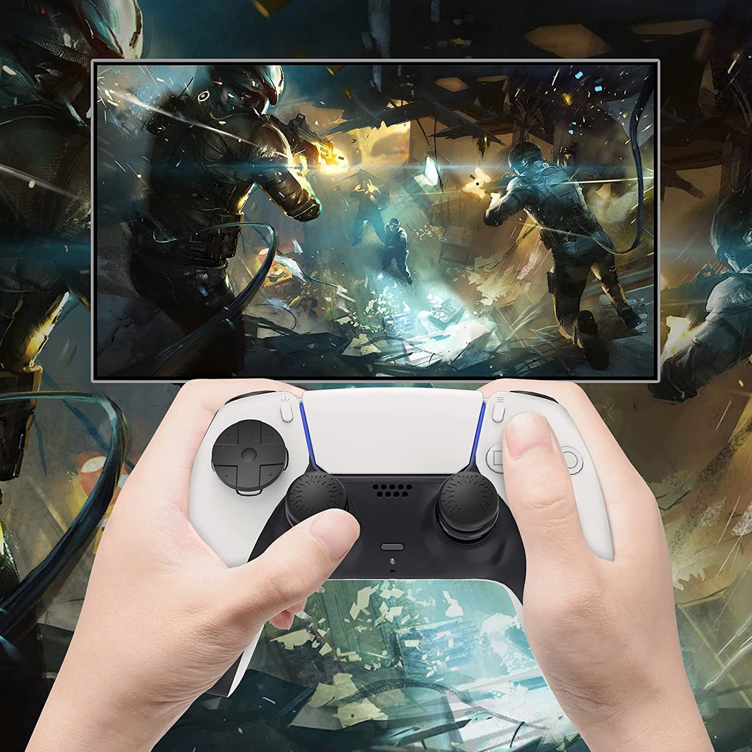 FASTSNAIL Bundle Packages for PS5 Console 8 in 1 Accessories for Playstation 5 with Printing Thumb Grip Cover, Trigger Extenders for PS5 Pro Controller