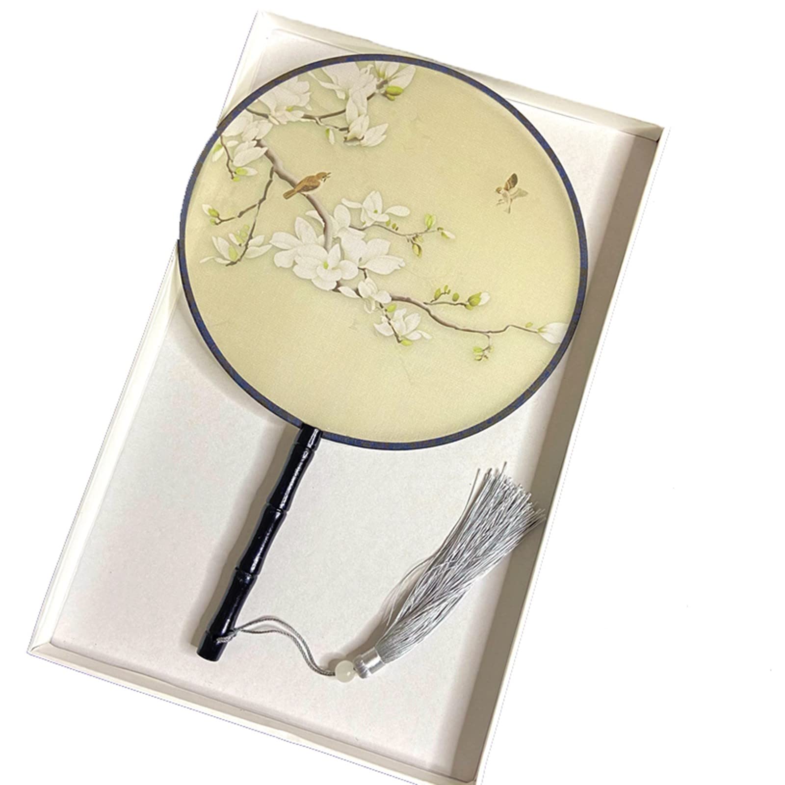 ERTUO Round Hand-held Fan Palace Fan Translucent Silk Fan Chinese Classical Wind Round Fan Costume Catwalk Dance Decoration Fan