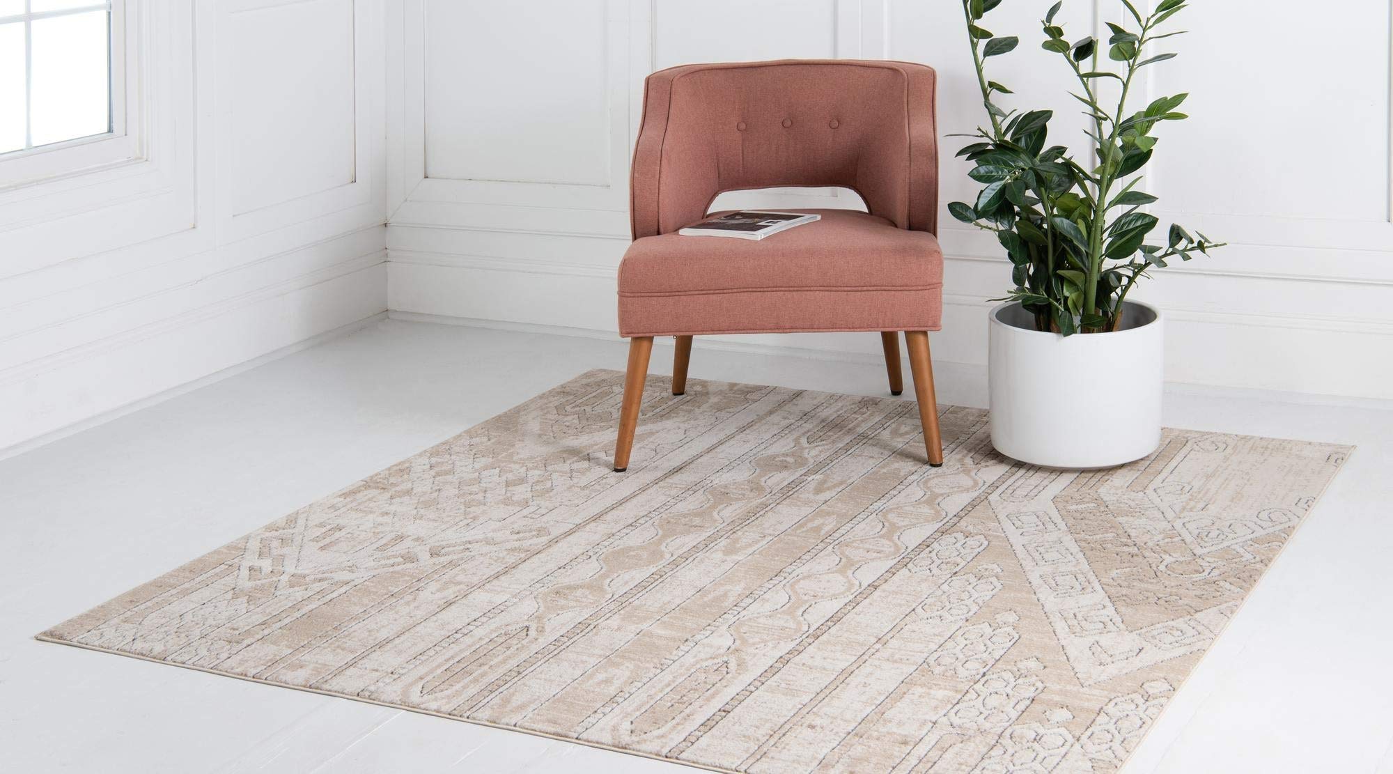 Rugs.com Oregon Collection Rug β 4 Ft Square Ivory Low-Pile Rug Perfect for Living Rooms, Kitchens, Entryways